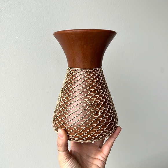 Vintage | Accents | Vintage Boho Rattan Wrapped Clay Terracotta Vase ...